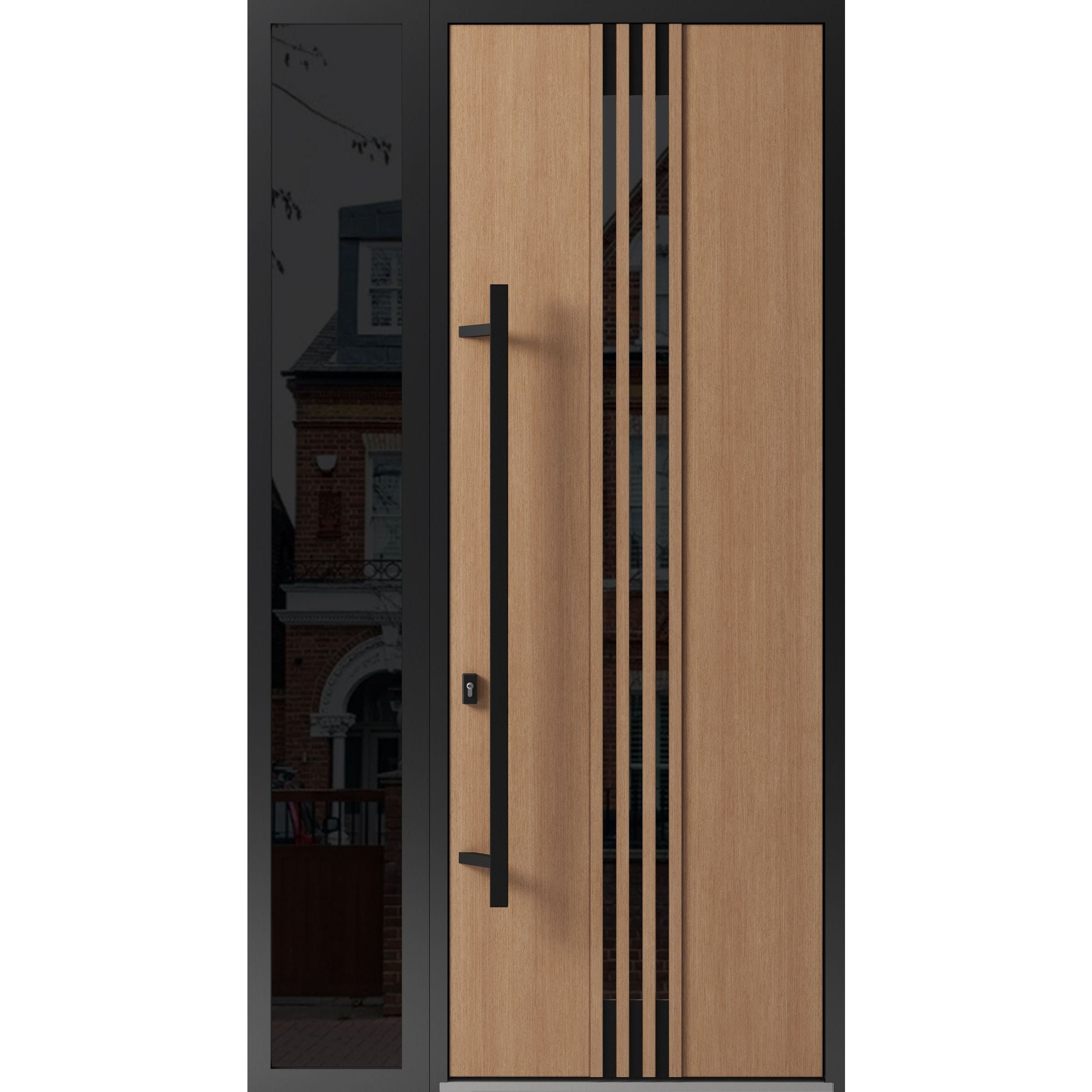 VDomDoors Front Exterior Prehung Steel Door / Ronex 1055 Teak / Side Exterior Window Sidelite ...